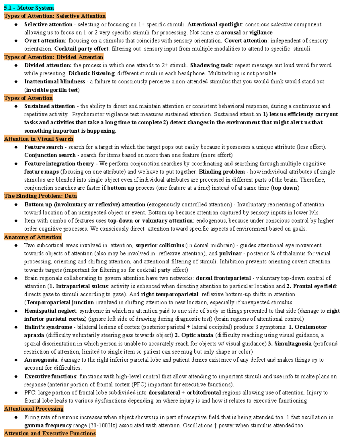 FBBC Final Exam - 5 - Motor System Types of Attention: Selective ...