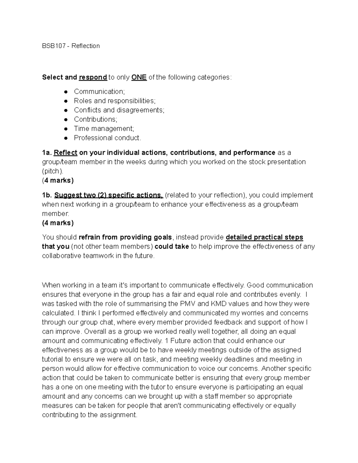 BSB107 - Reflection - BSB107 - Reflection Select and respond to only ...