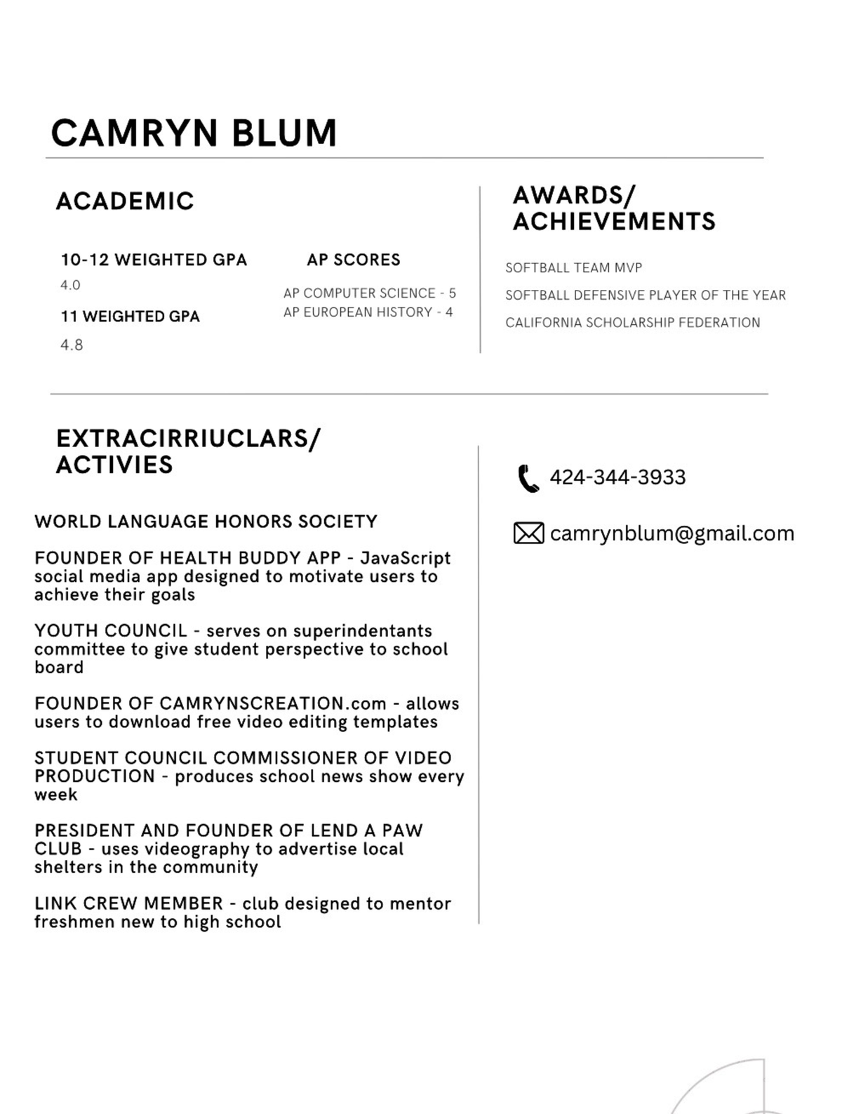 Camryn Blum Resume 2023 - CM 125 - Studocu