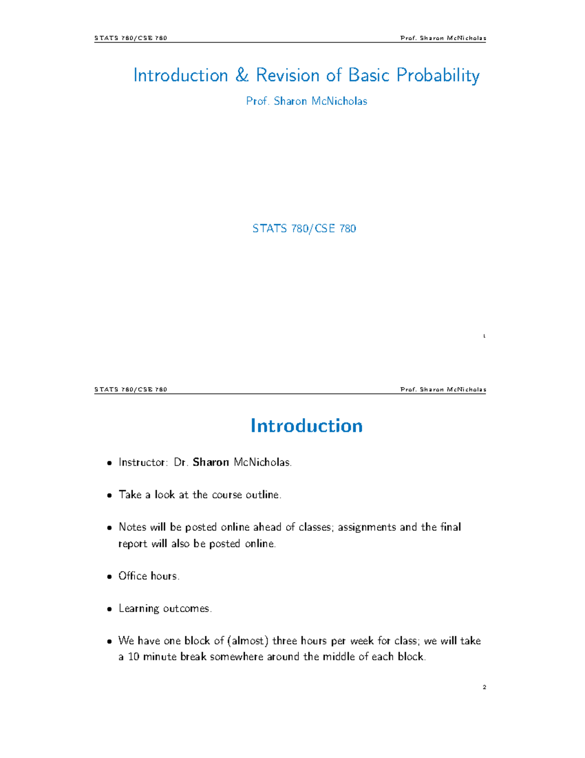 Lecture 1 notes - Introduction & Revision of Basic Probability Prof ...