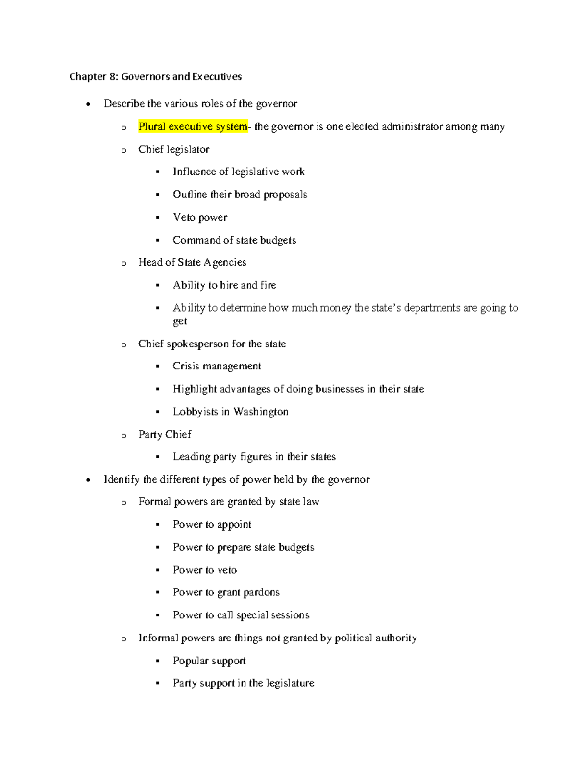 Chapter 8 Governors and Executives - Chapter 8: Governors and ...