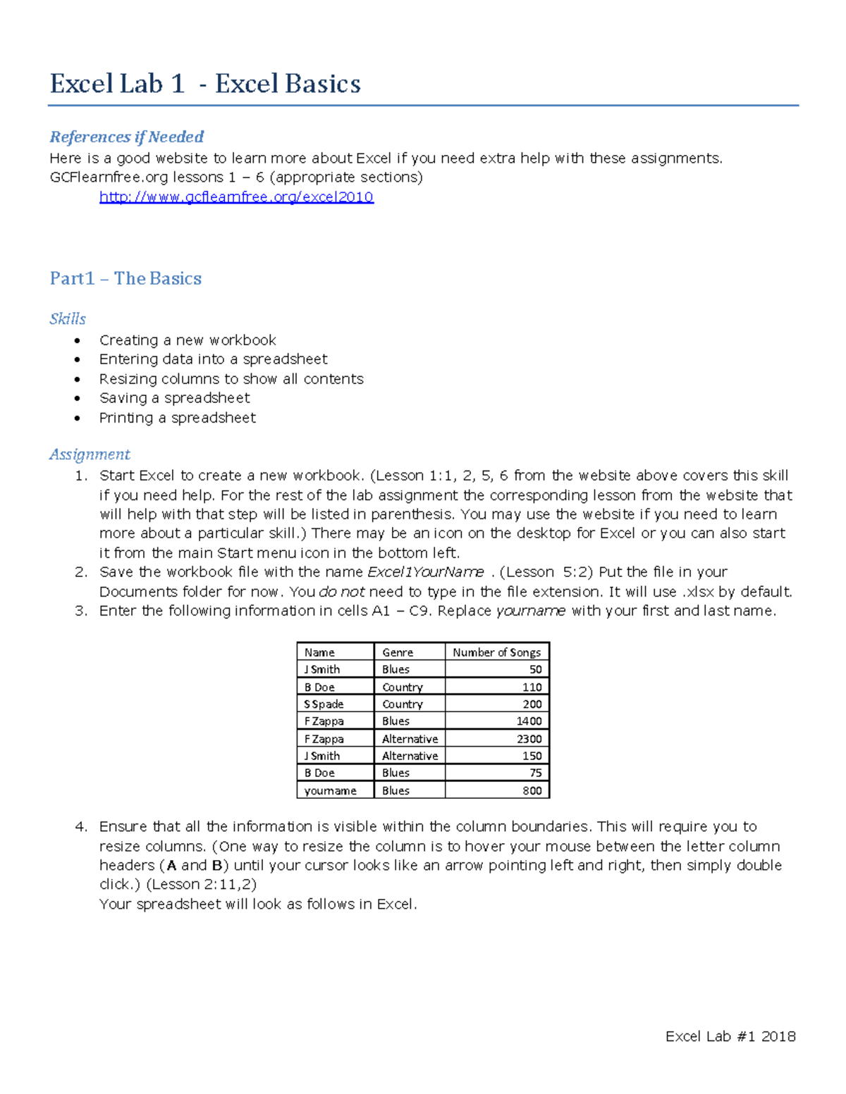 Excel Lab 1 - Basics - BCA - Delhi University - Studocu