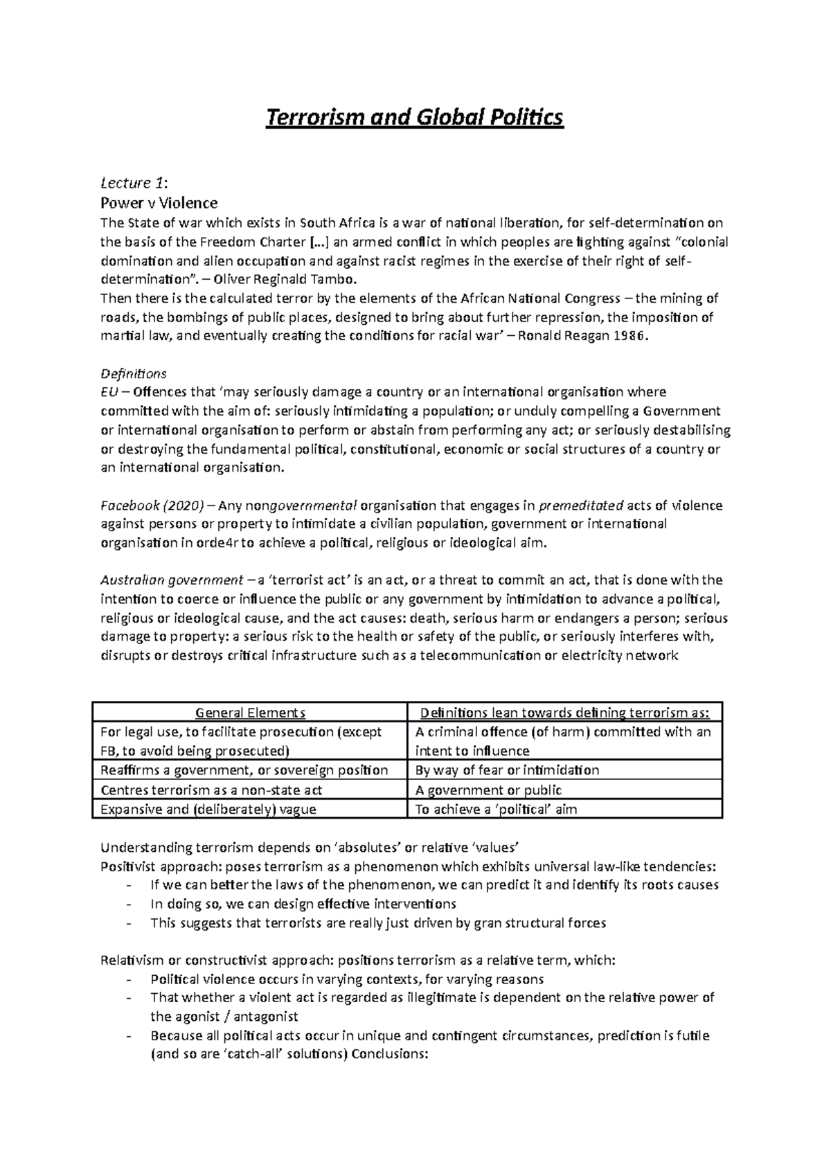 Terrorism and Global Politics Notes - Terrorism and Global Politics ...