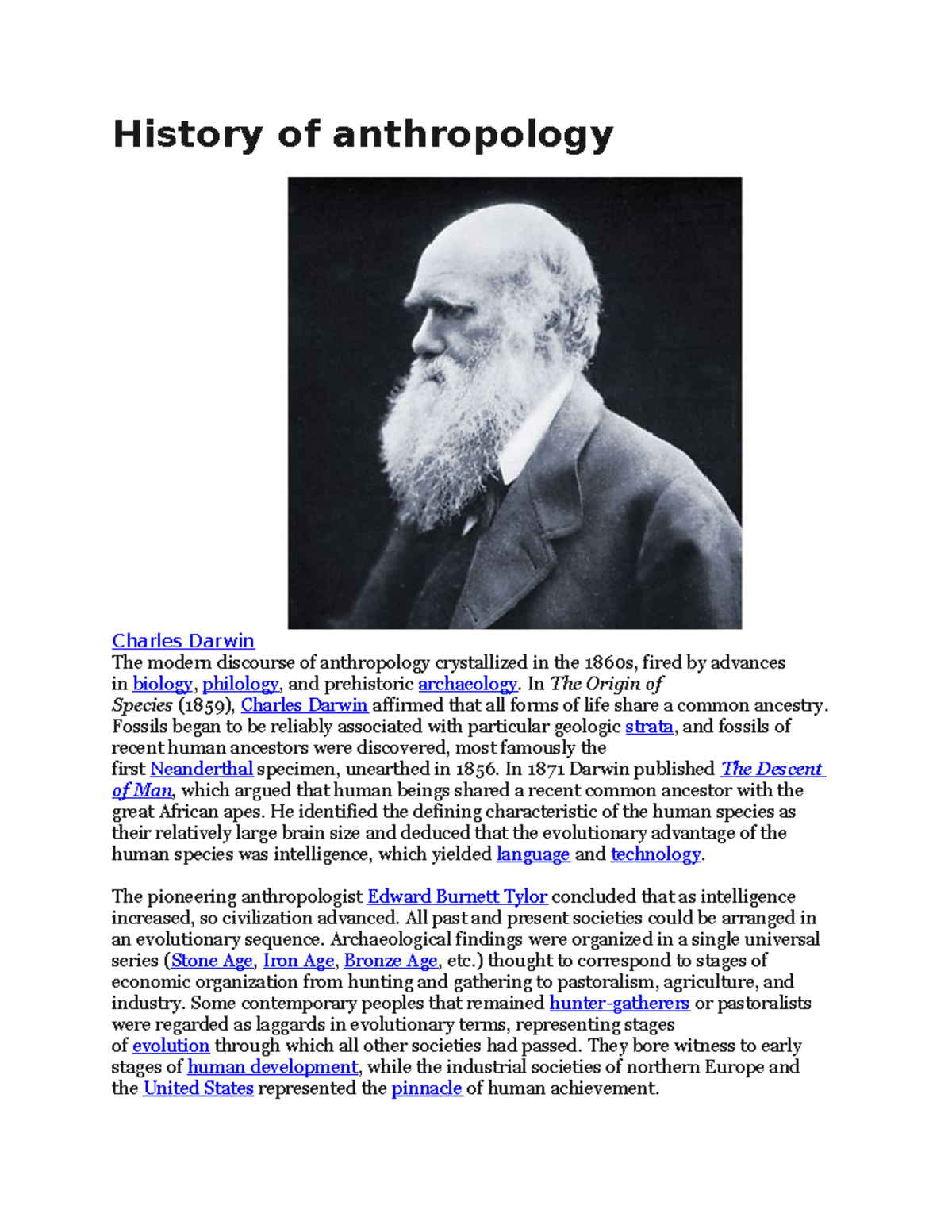 Anth new notes - History of anthropology Charles Darwin The modern ...