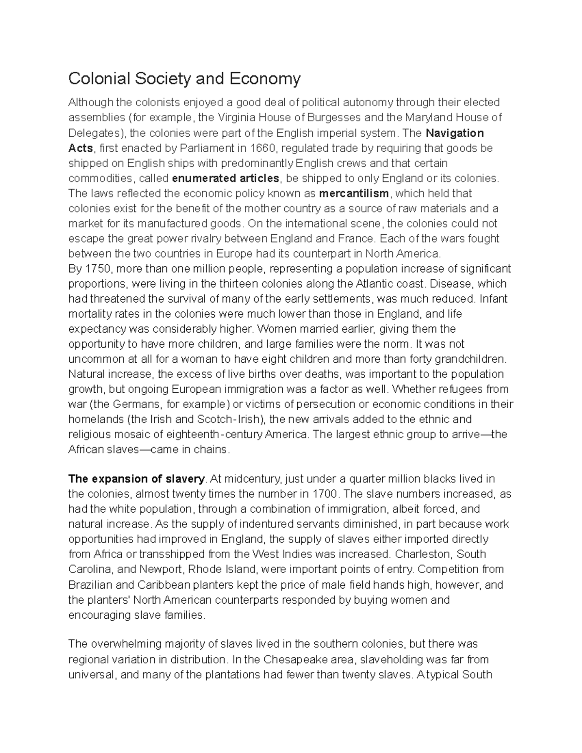 US History - Colonial Society and Economy - Colonial Society and ...