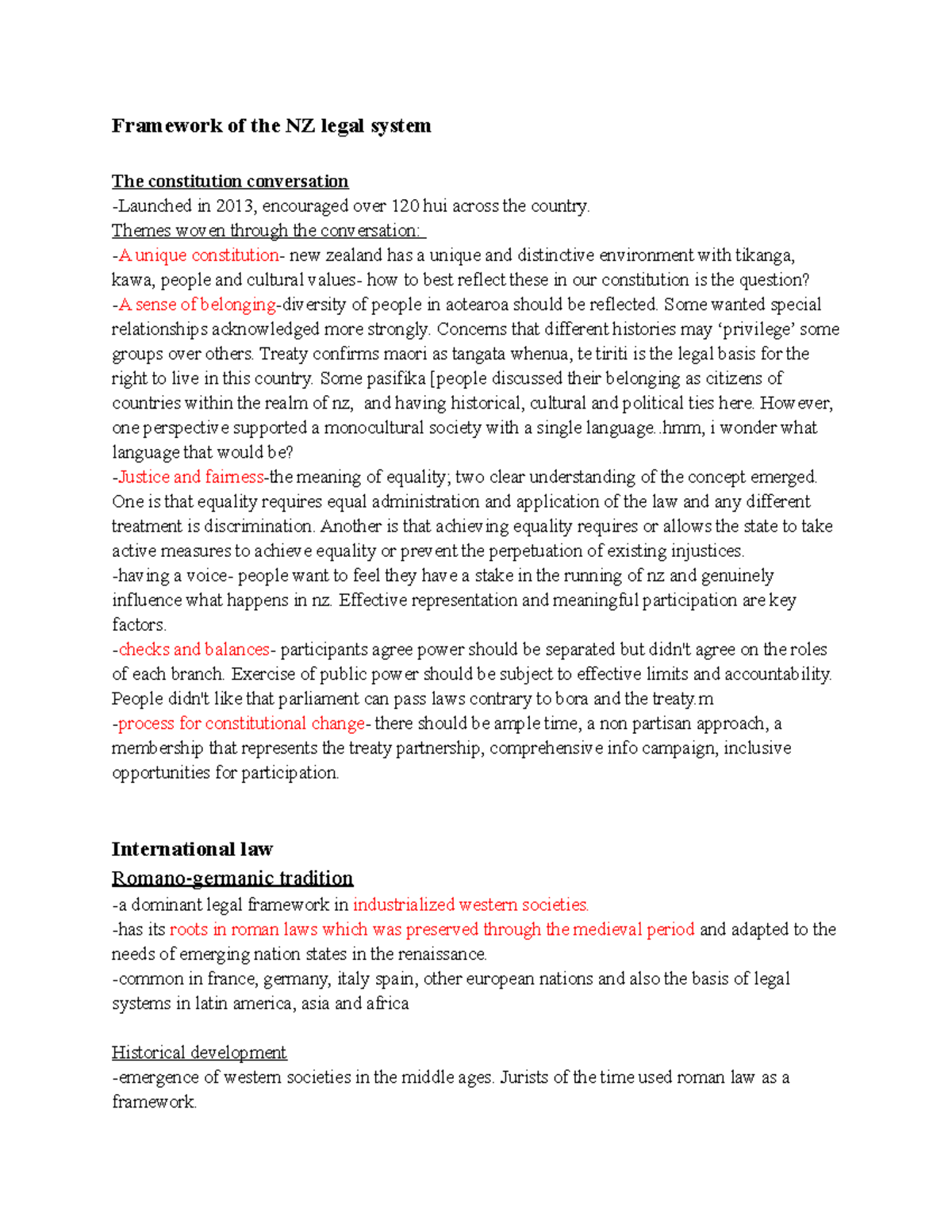 Laws 121 notes - Framework of the NZ legal system The constitution ...
