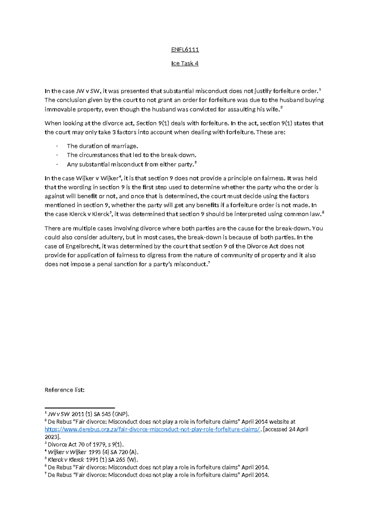 ENFL6111 Ice Task 4 - ENFL ICE TASK 4 - ENFL Ice Task 4 In the case JW ...