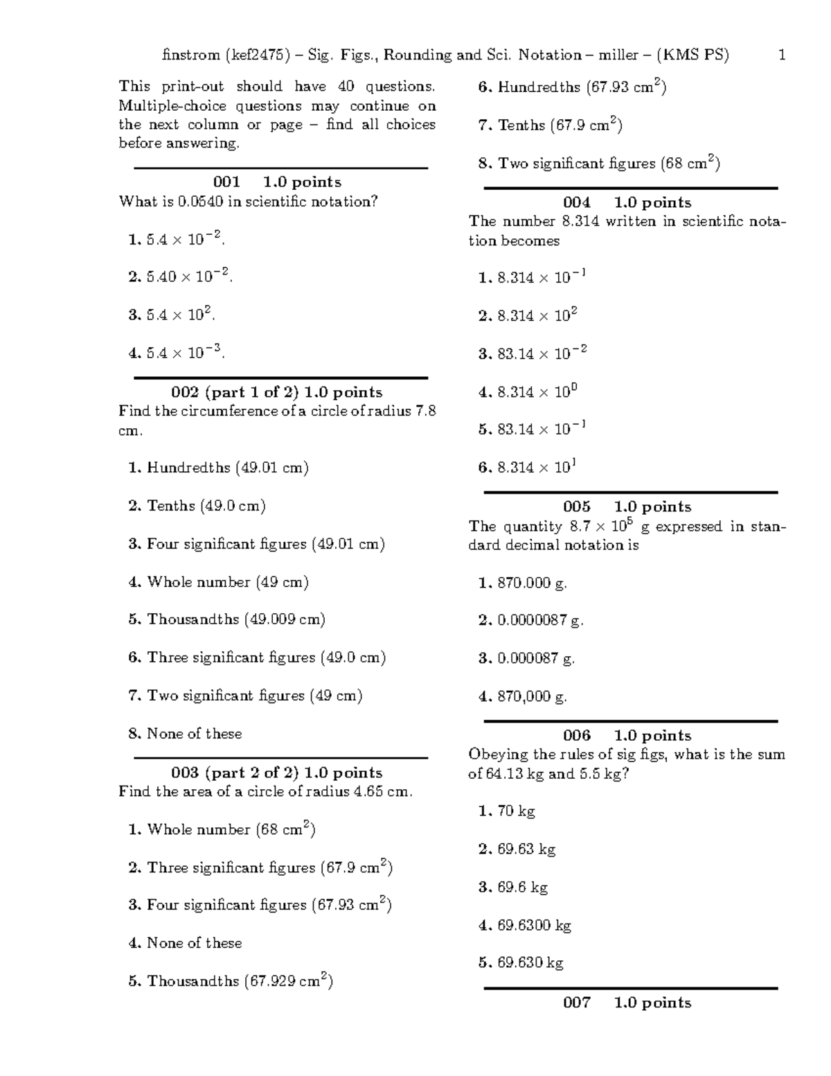Sig. Figs., Rounding and Sci. Notation-problems - This print-out should ...