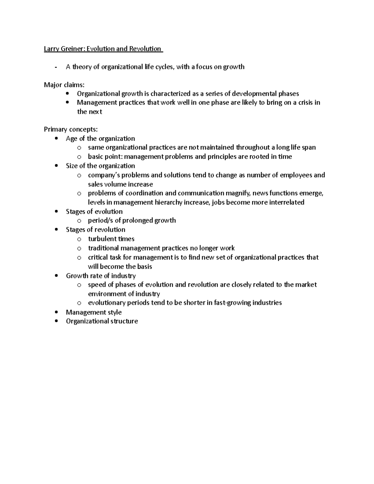 Greiner notes - Larry Greiner: Evolution and Revolution A theory of ...