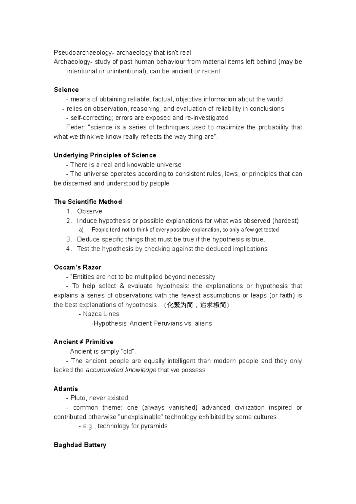 Lecture notes for ARCH 100 midterm 1 Ch 1-4 - Pseudoarchaeology ...