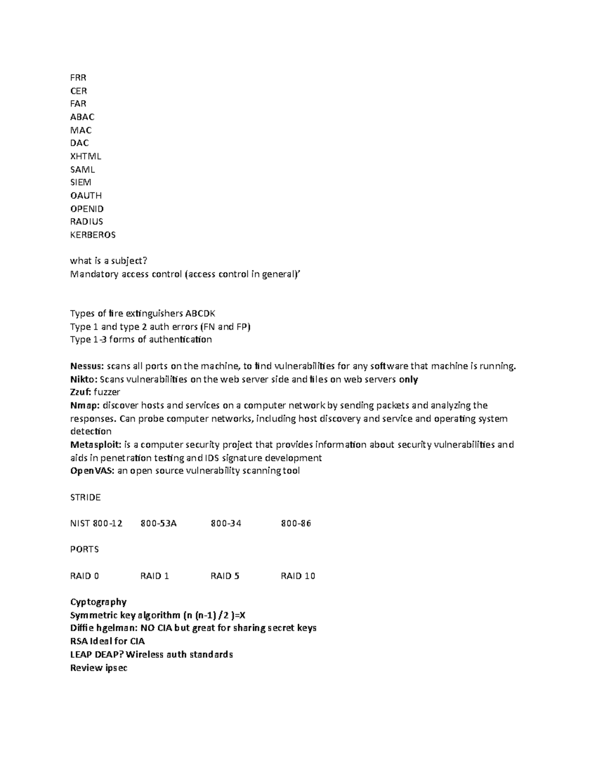 FRR - SSCP cheat sheet detailing the keywords and applications that ...