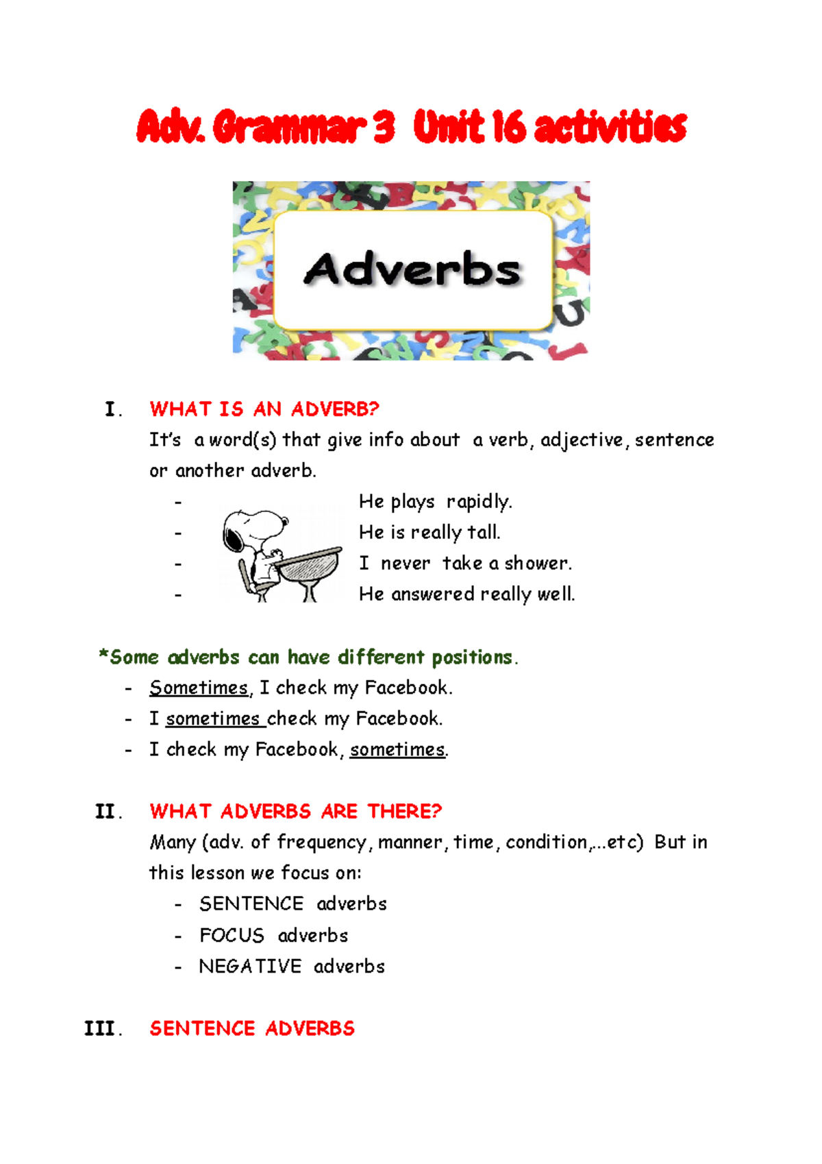 Adverbs ejemplos para estudiantes de ingles - Adv. Grammar 3 Unit 16 ...