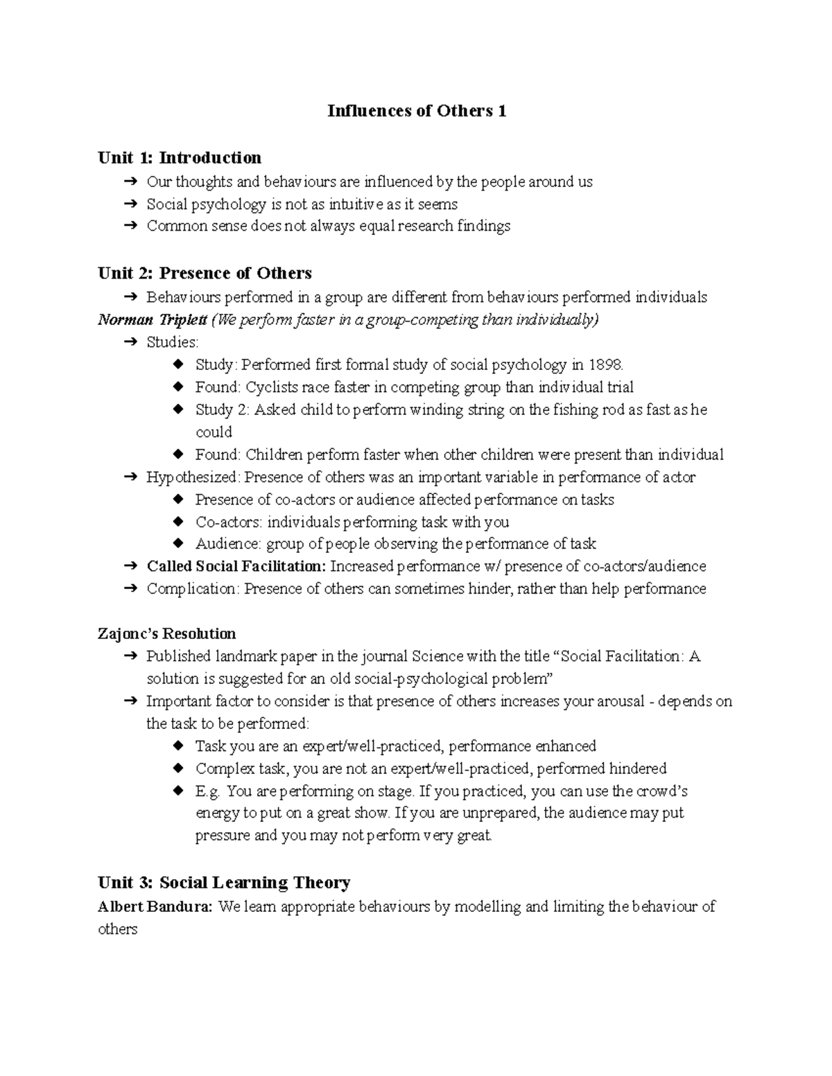 Influences of Others 1 - Psych WebModule Notes - Influences of Others 1 ...