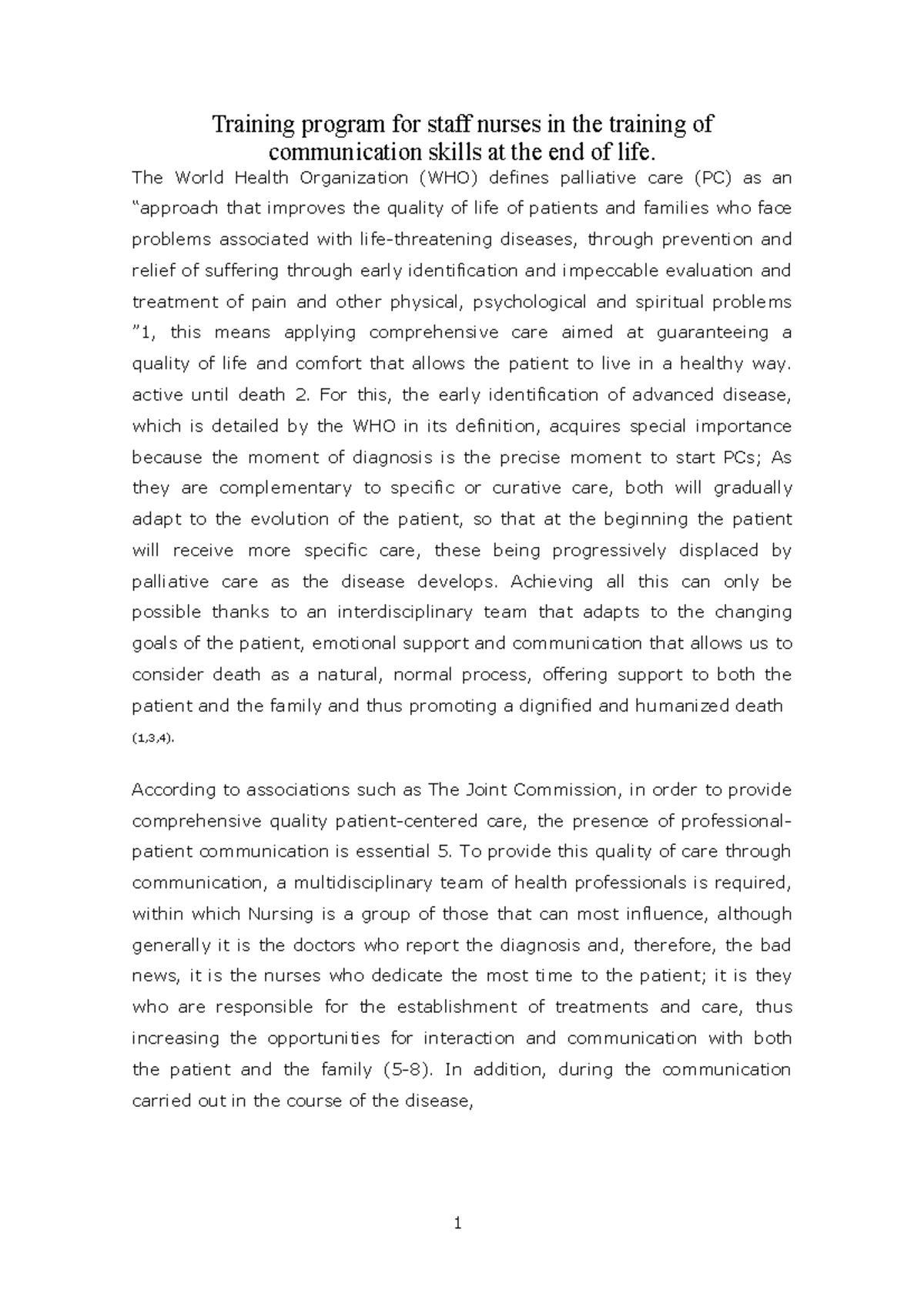 Training program for staff nurses in the training of communication ...