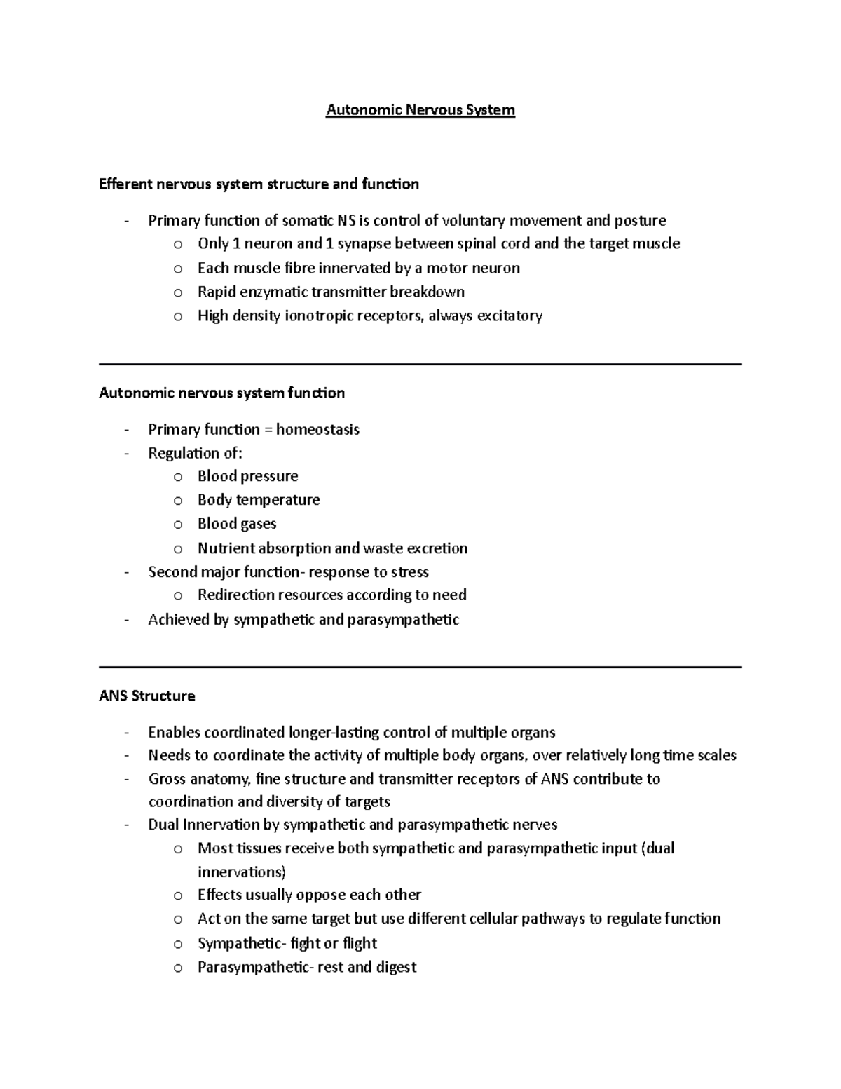 Autonomic Nervous System - Autonomic Nervous System Efferent nervous ...