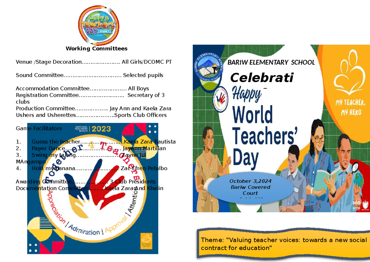 National teacher month Program (Auto Recovered) - Working Committees ...