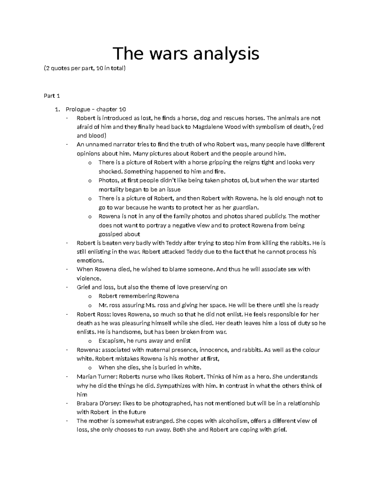 The wars analysis - somewhat detailed - The wars analysis (2 quotes per ...