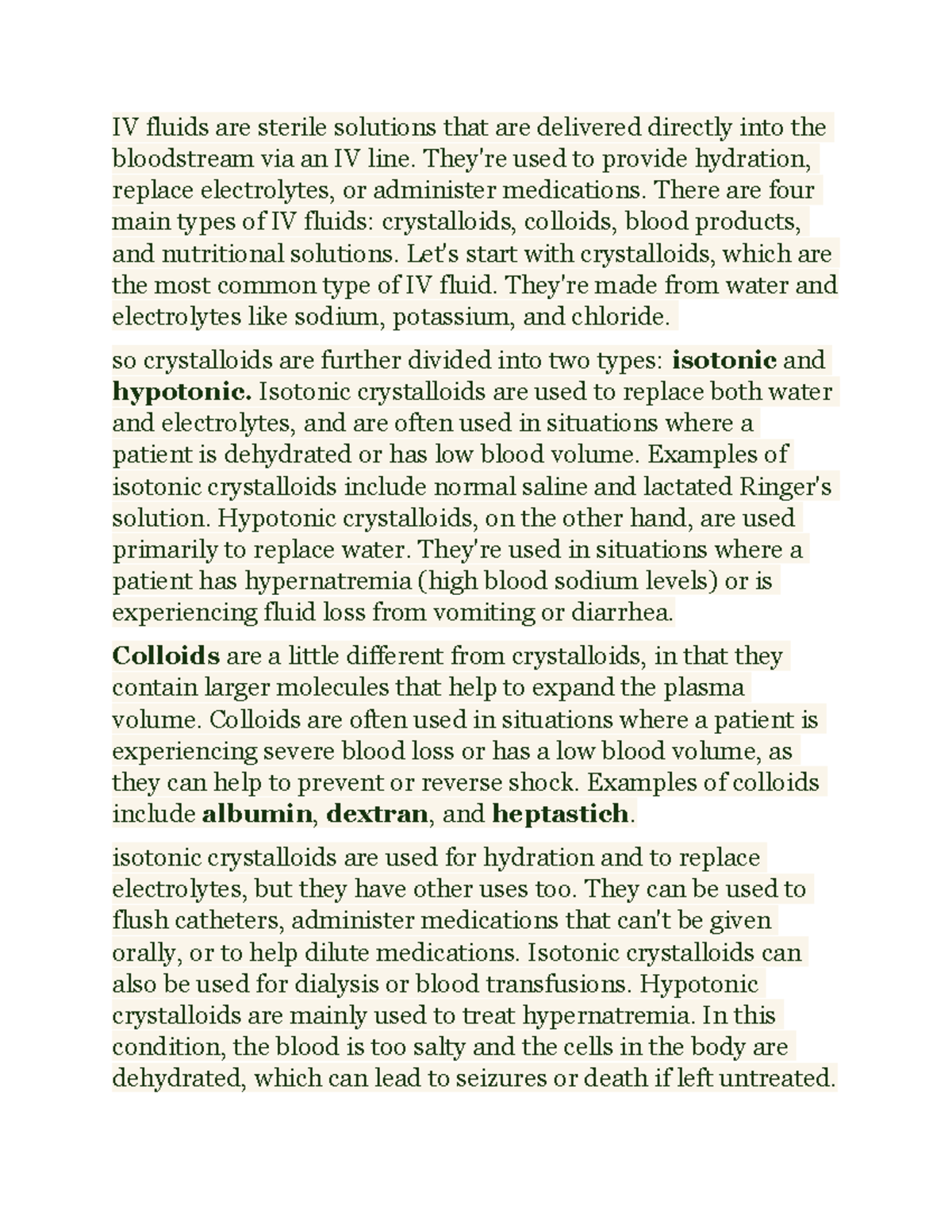 IV fluids are sterile solutions that are delivered directly into the ...