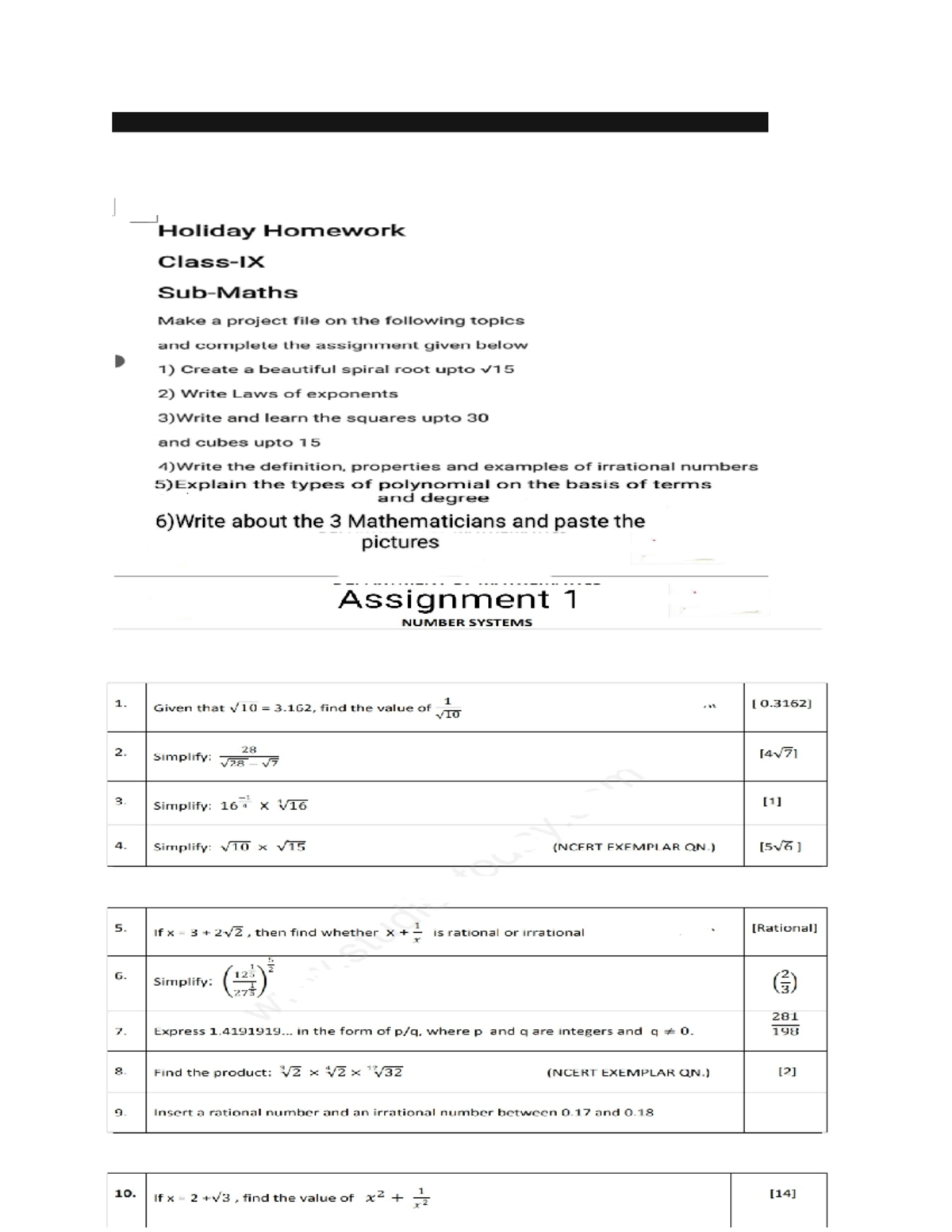 9th Mathematics Holiday homework - Mathematics: Applications and Interpretation SL - Studocu