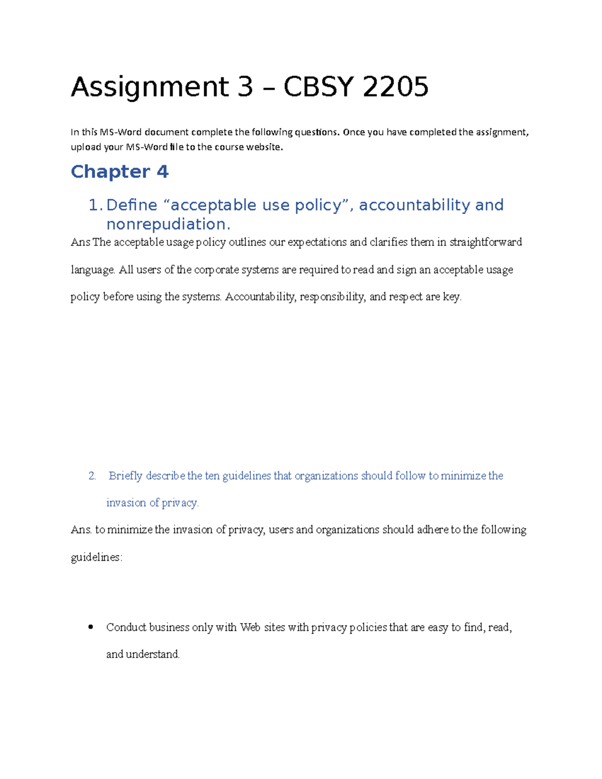 CBSY 2205 Assignment 3 - notes - Assignment 3 – CBSY 2205 In this MS ...