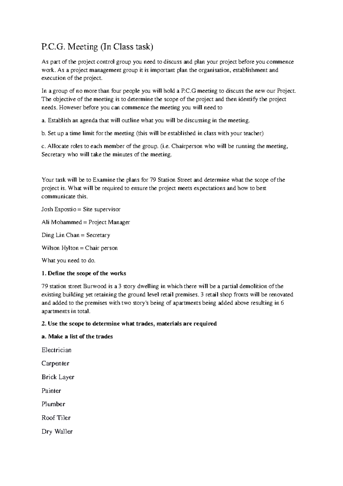 Week 4 B portfolio activity - P.C. Meeting (In Class task) As part of ...