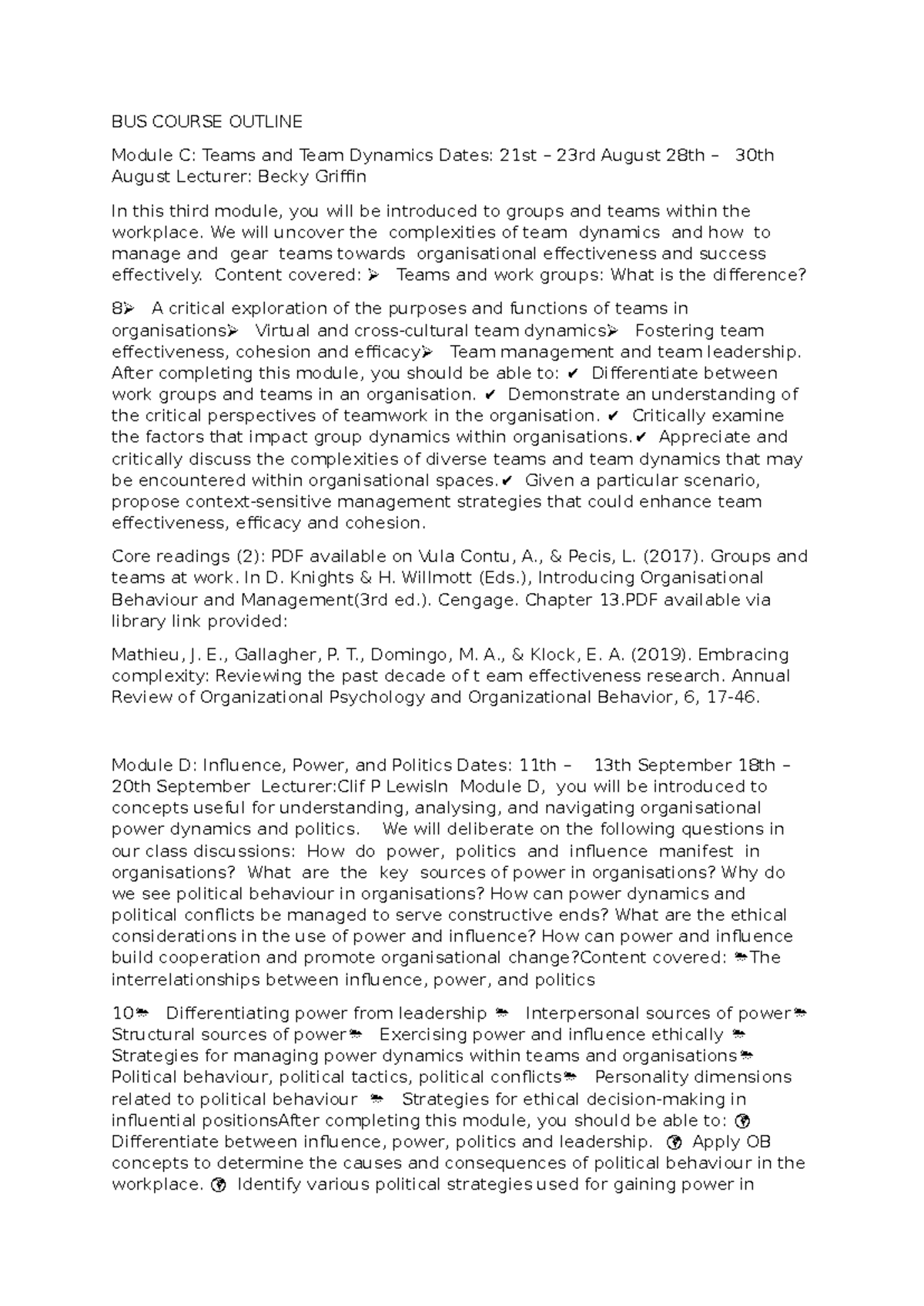 BUS Course Outline sem2 - BUS2023S - UCT - Studocu