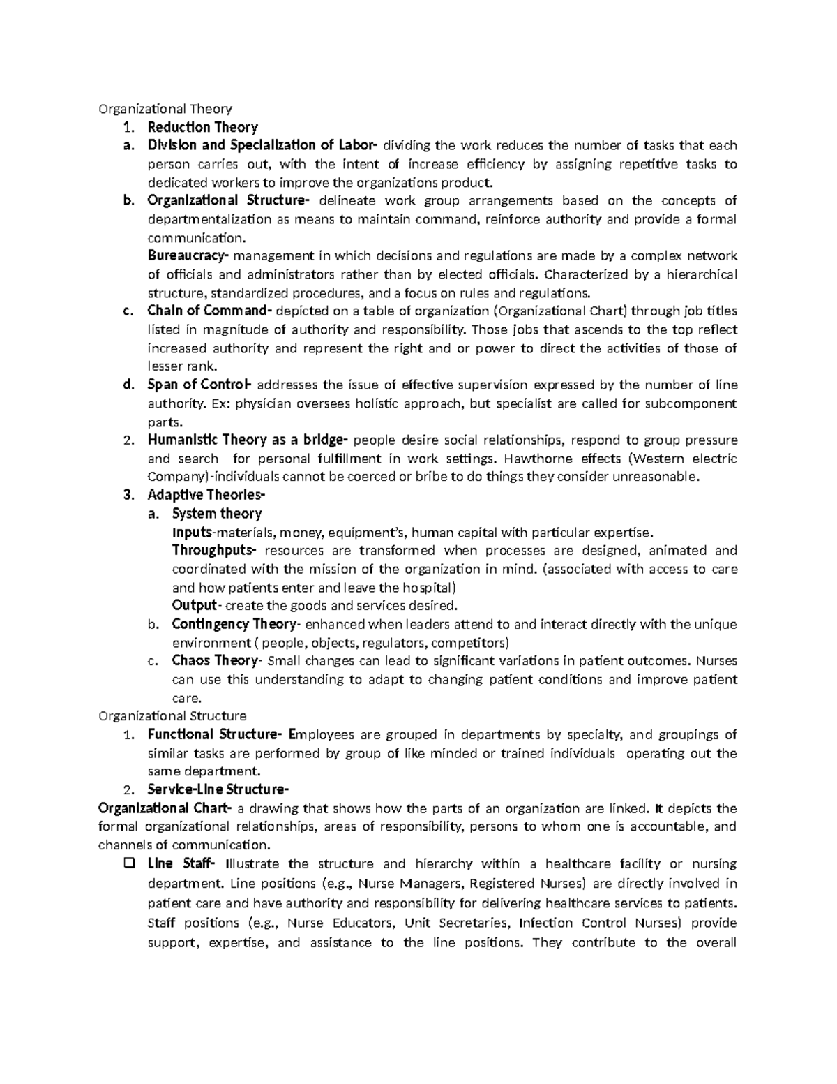 3. Organizing in NLM - Organizational Theory 1. Reduction Theory a ...