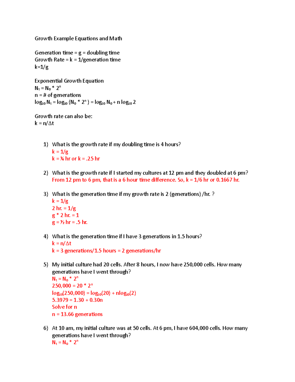 Growth Example Equations and Math with Solutions - Growth Example ...