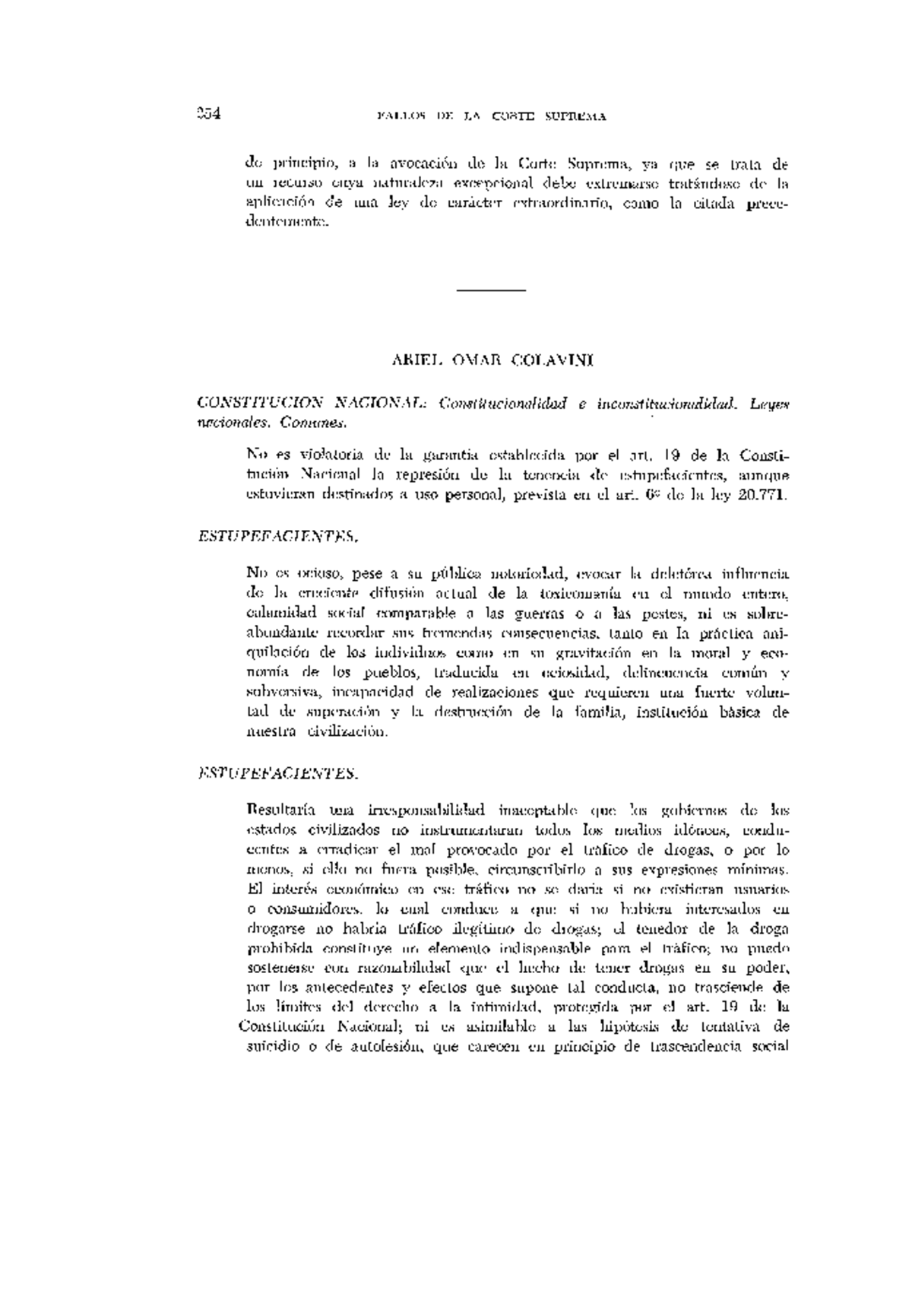 Colavini CSJN Tenencia estupefacientes - ####### 254 FALLOS DE LA CORTE ...