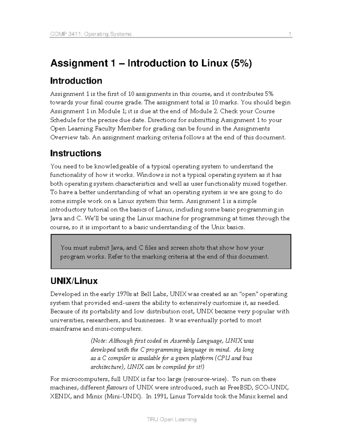 COMP3411 Assignment 1 - N.A - COMP 3411: Operating Systems 1 Assignment 1 – Introduction to ...