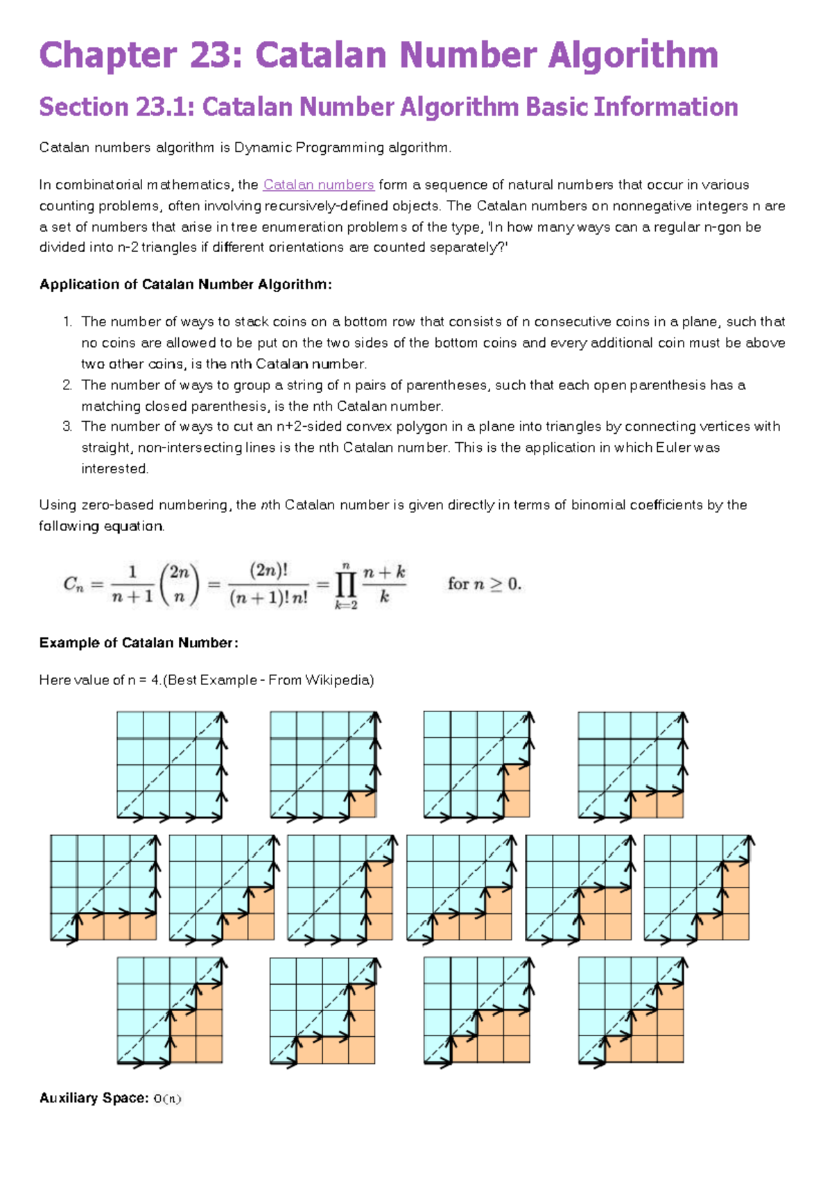 Algorithms 10 - Chapter 23: Catalan Number Algorithm Section 23: Catalan Number Algorithm Basic ...