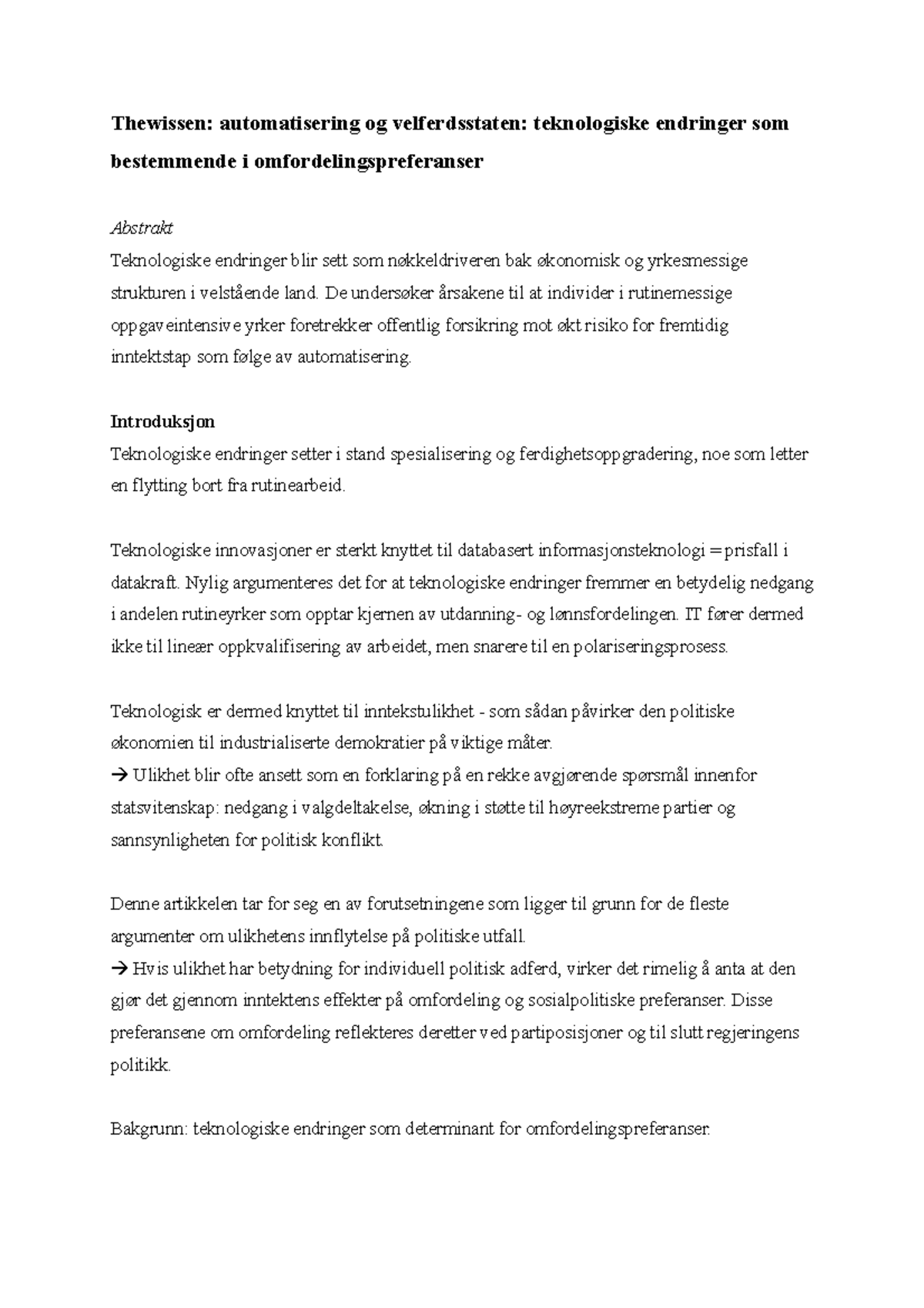 Thewissen: Automation and the welfare state: Technological change as a ...