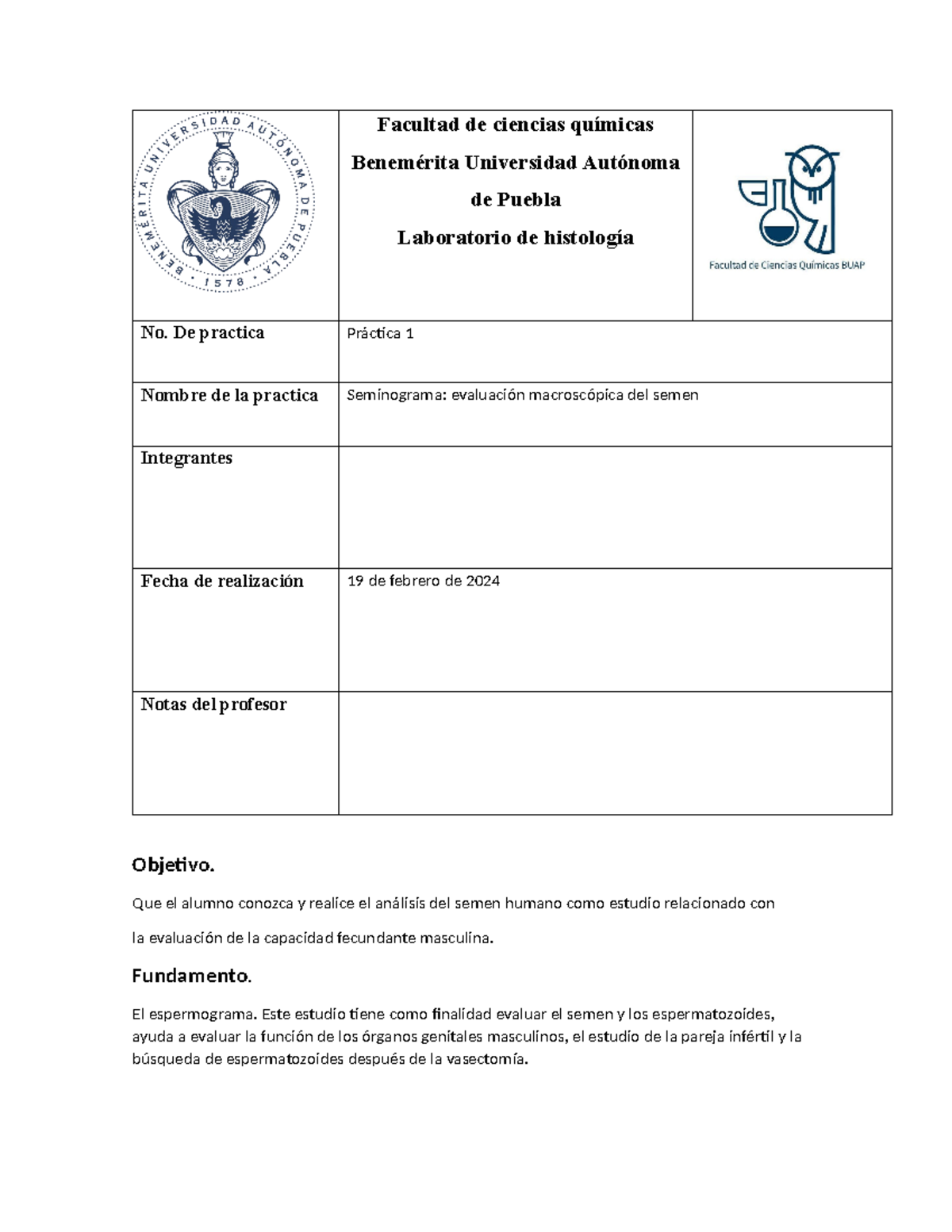 P01, P02 Práctica 1, 2 Lab. Histo- seminograma - Facultad de ciencias ...