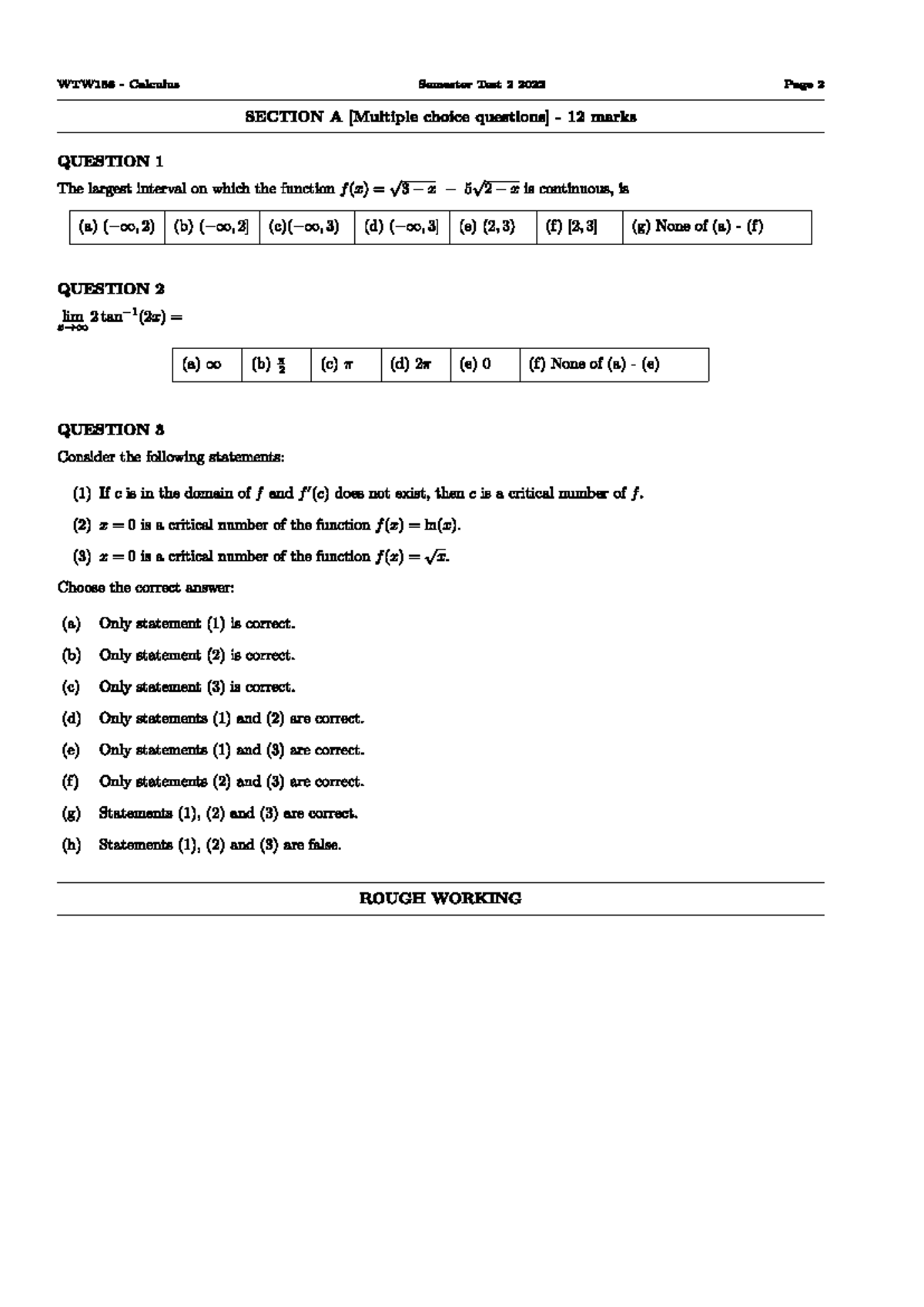 ST 2 2023 Section A Questions - WTW 158 - Studocu