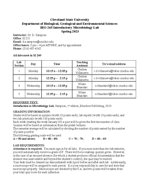 LAB Practical 2 Review - BIO 265 LAB PRACTICAL 2 REVIEW LAB 7 EFFECT OF ...