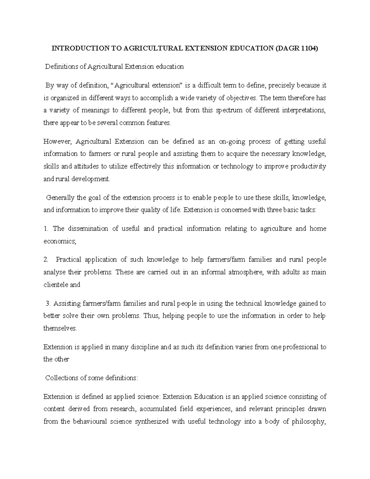 Introduction to Agriculture Extension Education - INTRODUCTION TO ...