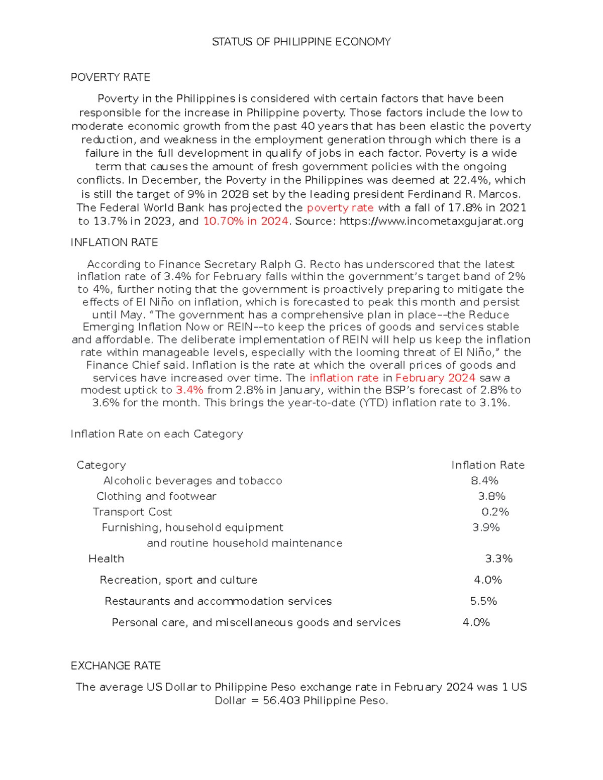 Econ(activity 2) - i want to reviewer - STATUS OF PHILIPPINE ECONOMY ...