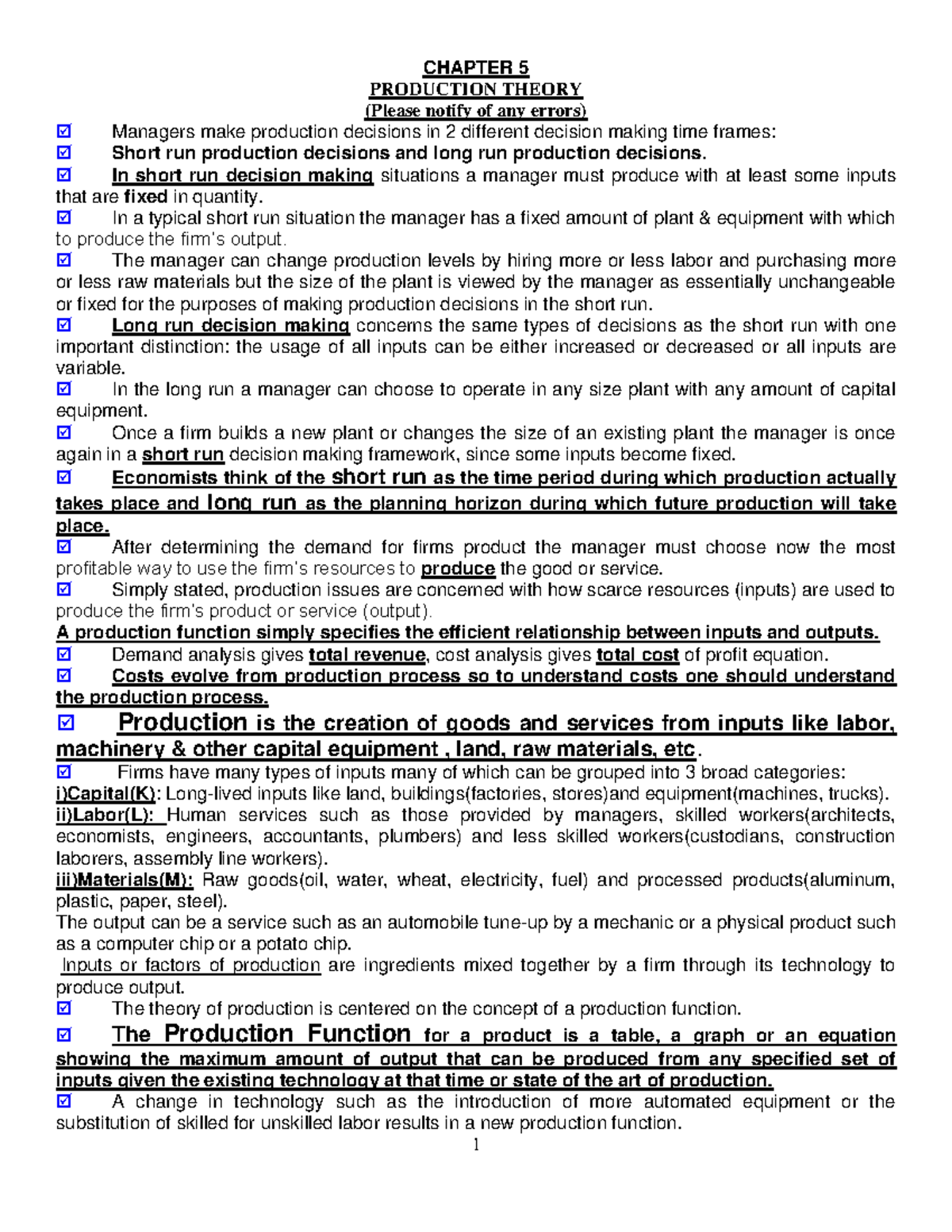 CH 5-Production Theory-webct - CHAPTER 5 PRODUCTION THEORY (Please notify of any errors ...