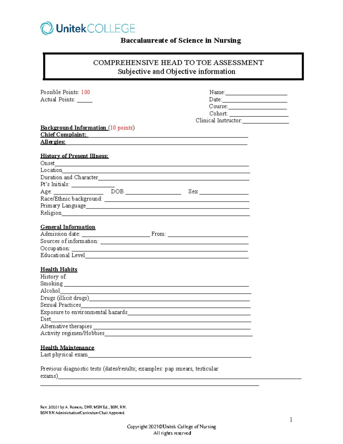 Comprehensive Head to Toe Physical Assessment - COMPREHENSIVE HEAD TO ...