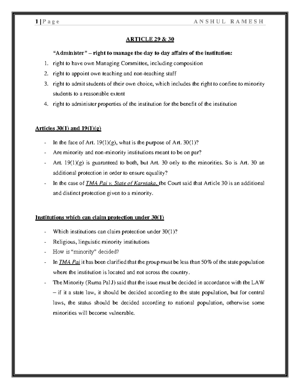 Article 29 & 30 - notes - ARTICLE 29 & 30 “Administer” – right to ...