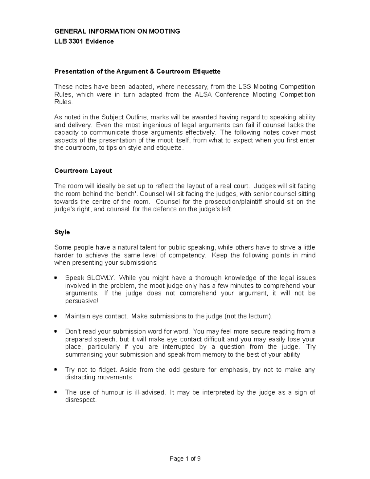 General mooting information and sample memo v2 - GENERAL INFORMATION ON ...