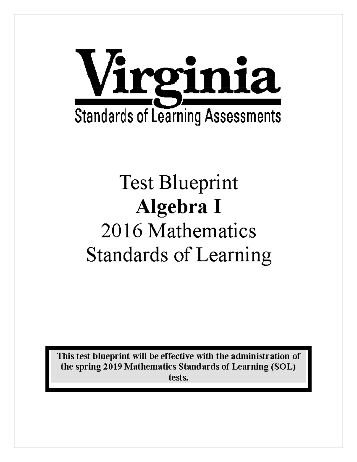 Copy of 2016-blueprint-1a - Test Blueprint Algebra I 2016 Mathematics ...