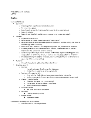PSYC-302 References Notes - PSYC-302 Research Methods 1/24/ References ...