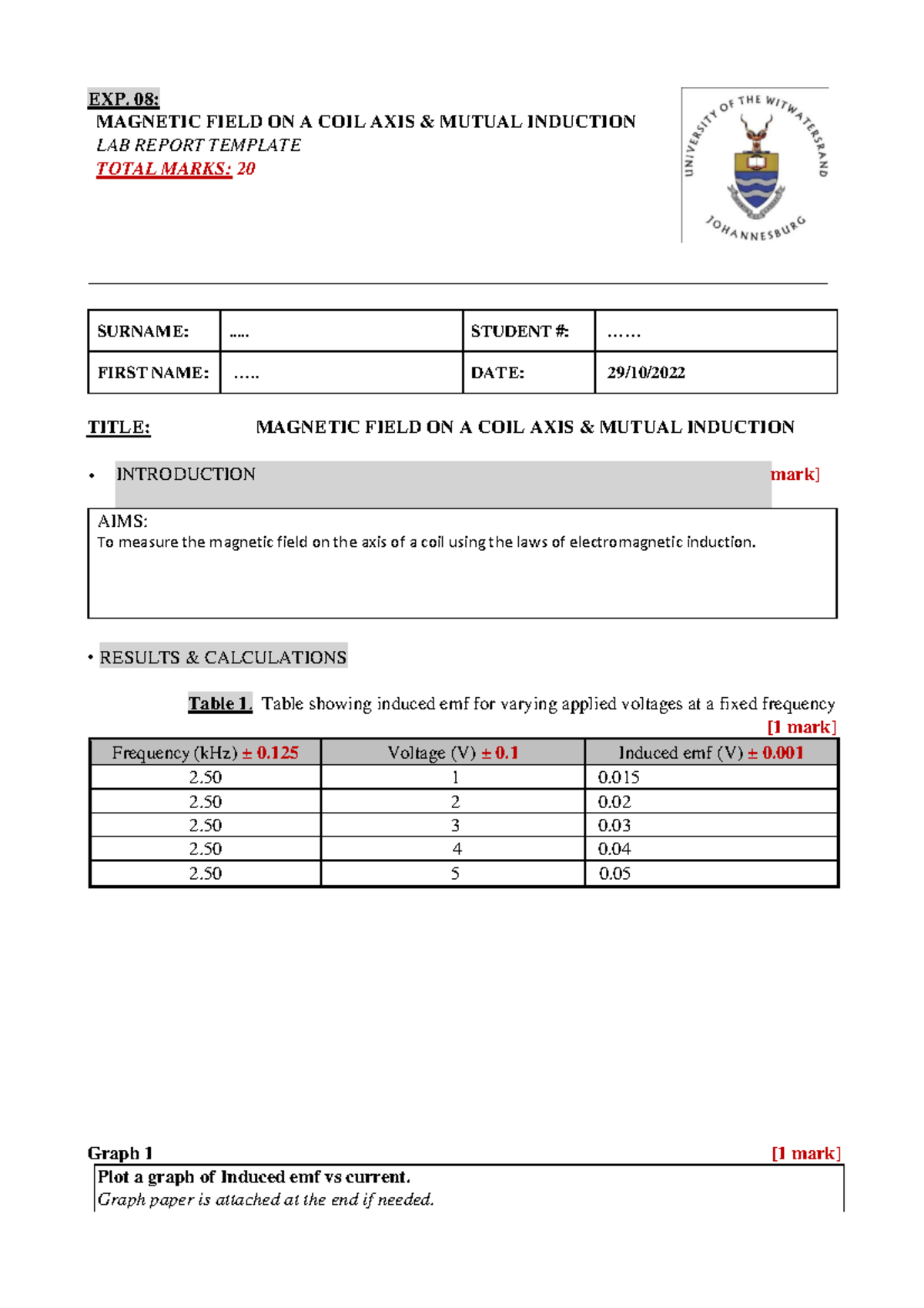 Magnetic Coil (exp08) - lab report - EXP. 08: MAGNETIC FIELD ON A COIL AXIS & MUTUAL INDUCTION ...