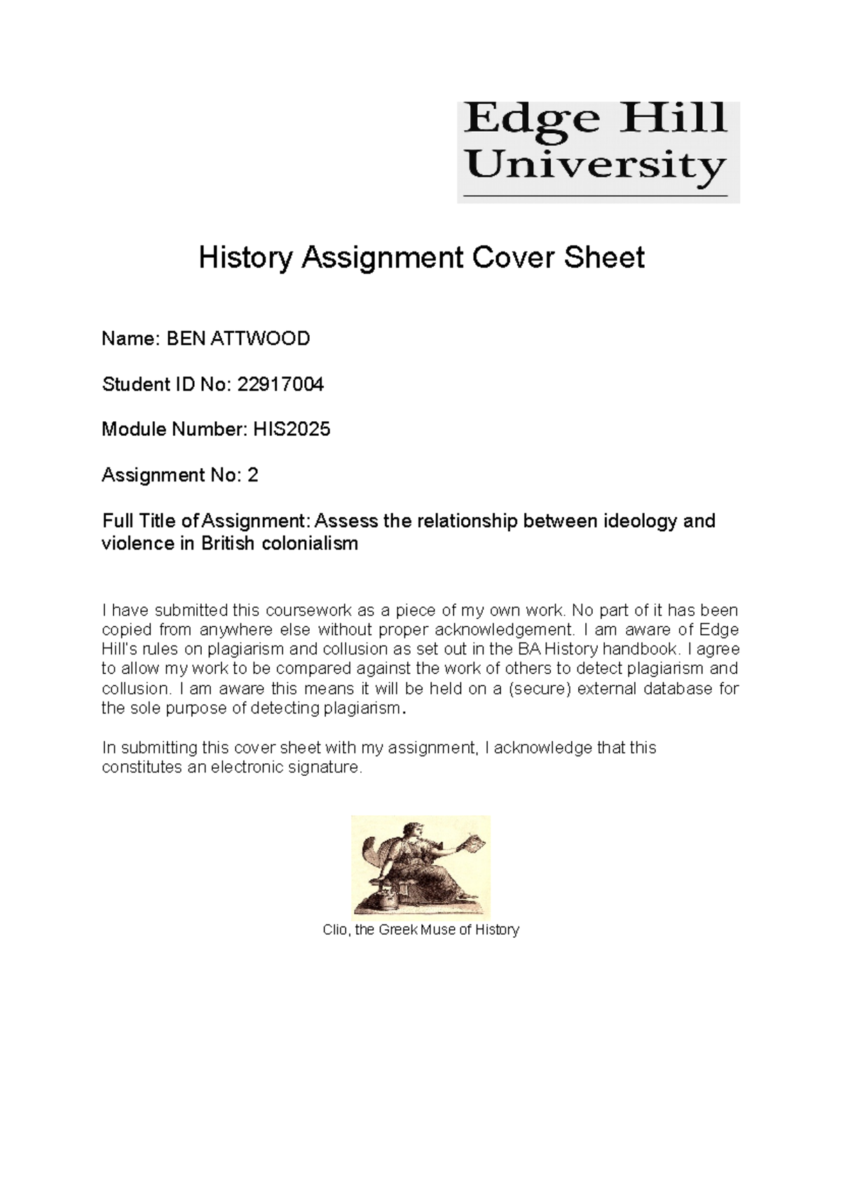 Assignment 2 Final - Recieved 2:1 - History Assignment Cover Sheet Name ...
