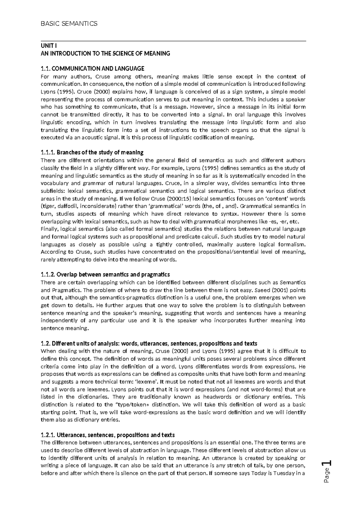 Basic Semantics Handout - 1 UNIT I AN INTRODUCTION TO THE SCIENCE OF ...