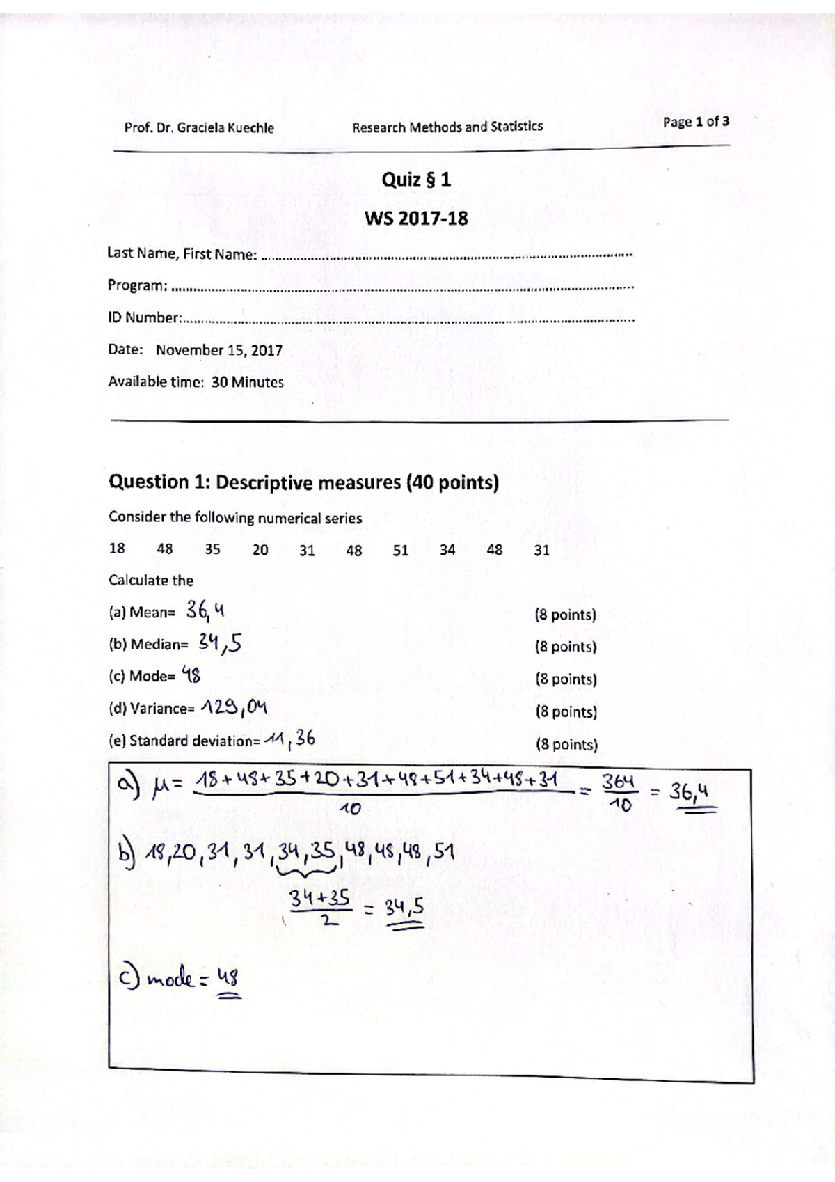 Statistik WS17 18 Teil 1 - Research Methods and Statistics - Studocu