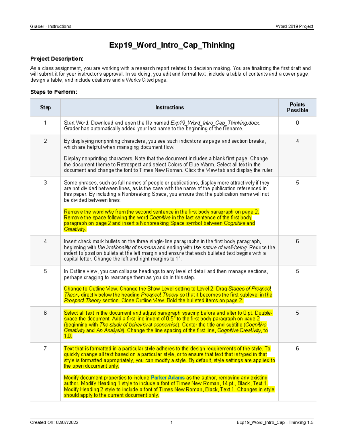 Exp19 Word Intro Cap Thinking Instructions - Grader - Instructions Word ...