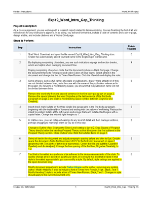 Exp19 Excel Ch01 Cap Assessment Training Instructions - Grader - Instructions Excel 2019 Project ...