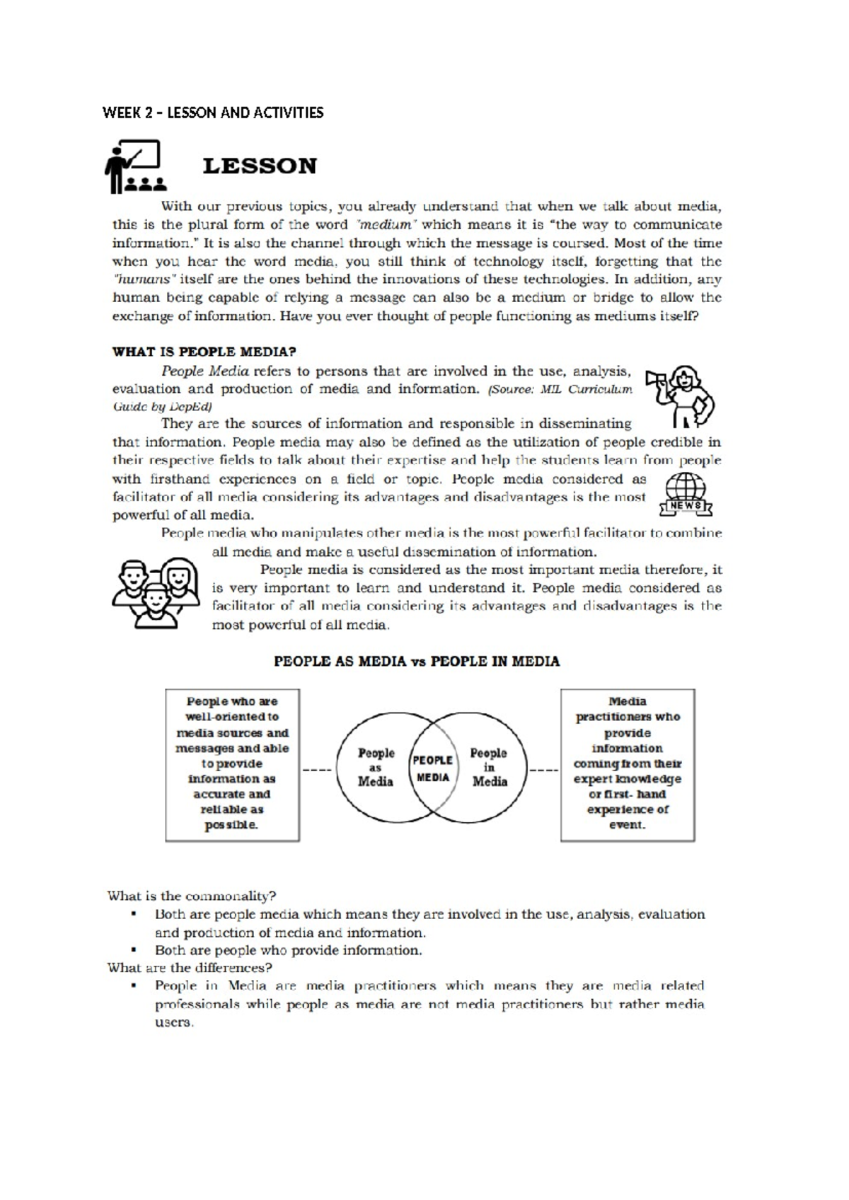 WEEK 2- People Media - LESSONS - WEEK 2 LESSON AND ACTIVITIES LESSON ...